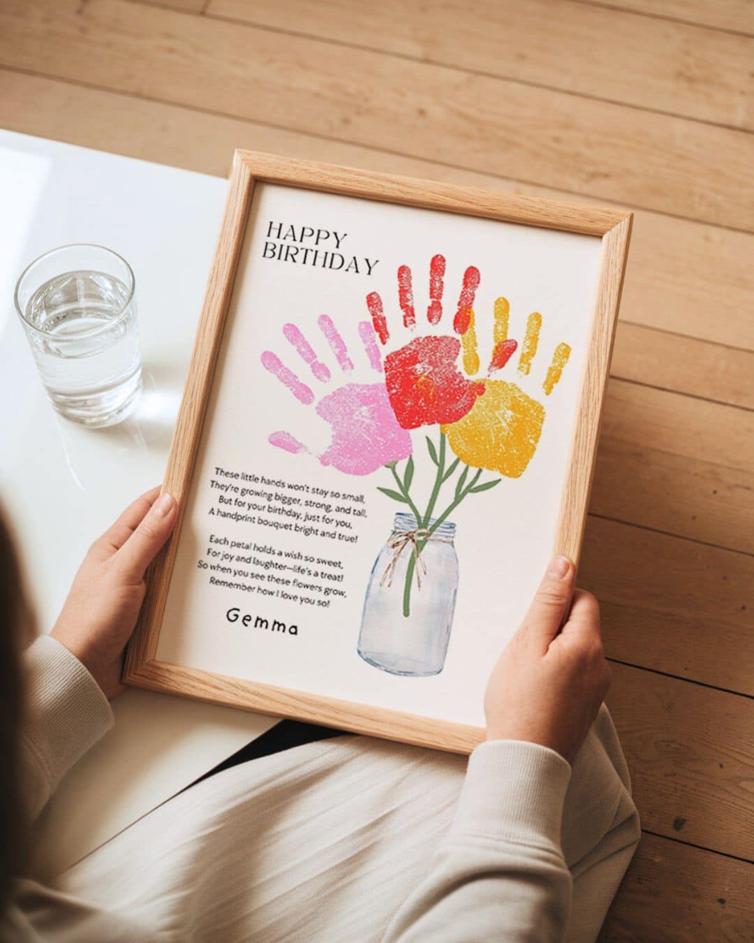 Happy Birthday Handprint Art Flowers - Little Moon Paper Co